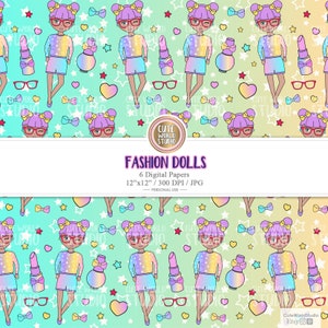 Fashion Dolls Digital Paper and Clipart / Girl Print / Doll / Instant ...