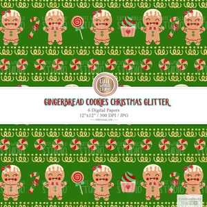 Gingerbread Cookies Christmas Glitter Digital Papers and Cliparts ...