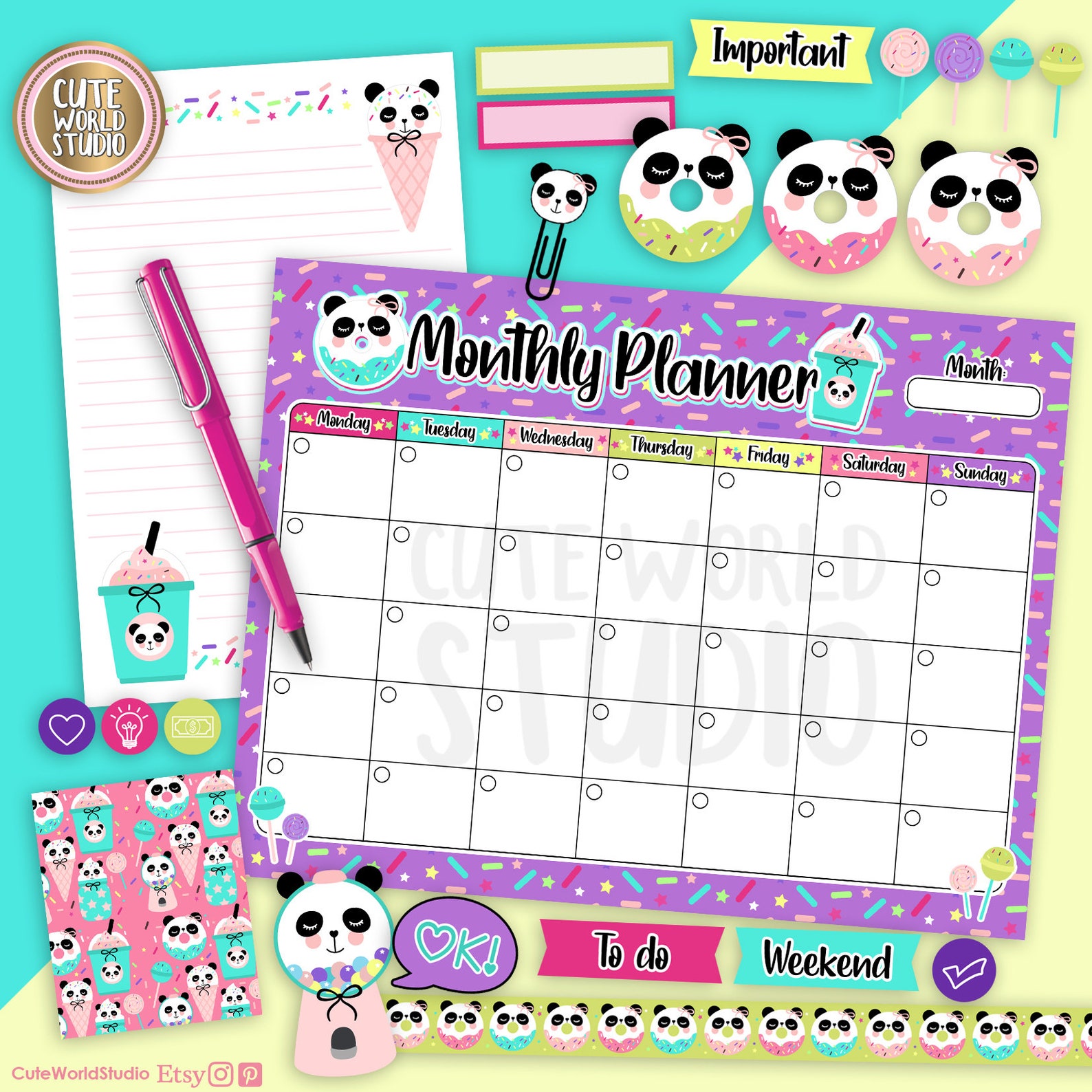 Panda Candy Shop Printable Planner Instant Download / Monthly Planner ...