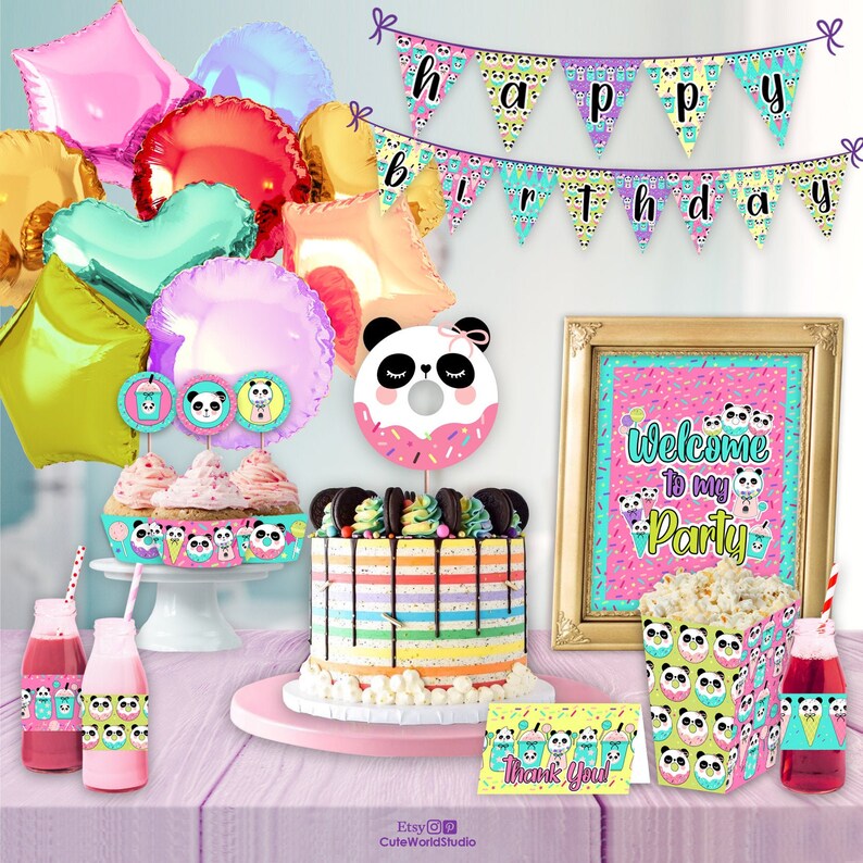 Printable Party Decorations Panda / Printable Set / Donut / - Etsy