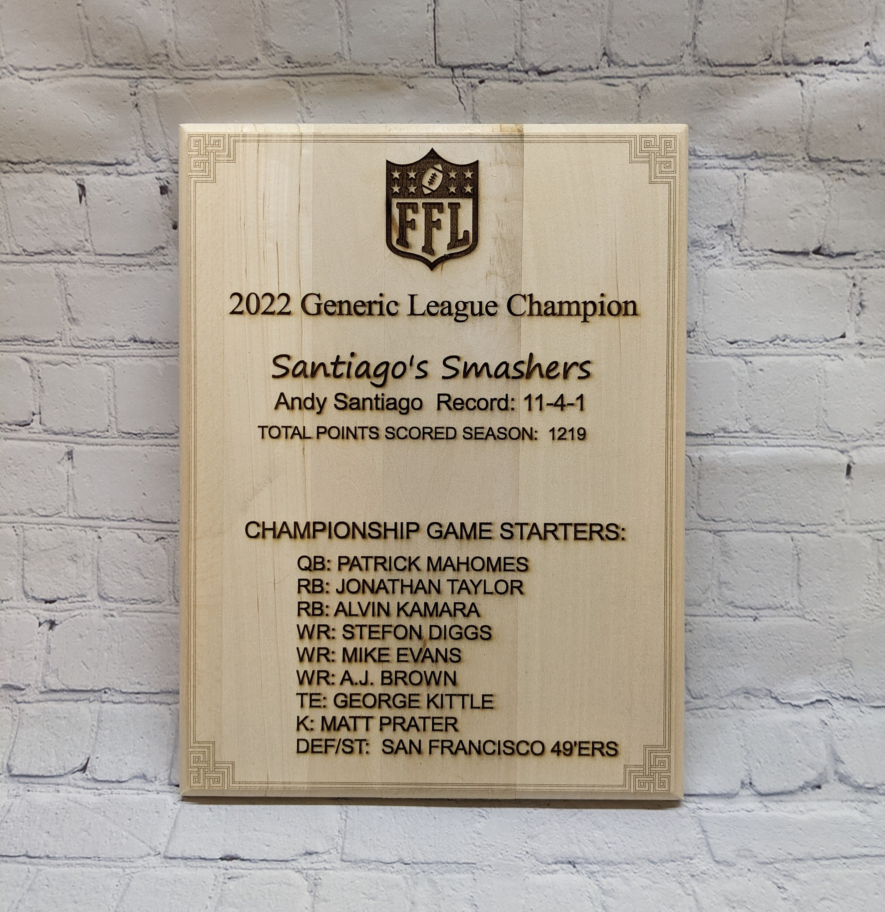Fantasy Football Trophy Fantasy Football Plaque FF Trophy - Etsy