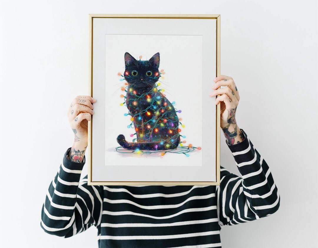 Funny Black Cat Christmas Poster | Printable Holiday Wall Art Home Gift ...