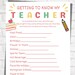 Teacher Favorites Survey: Back to School Questionnaire (printable PDF ...