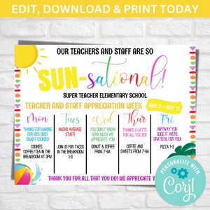 Sun-sational Teacher and Staff Appreciation Week, School Appreciation ...