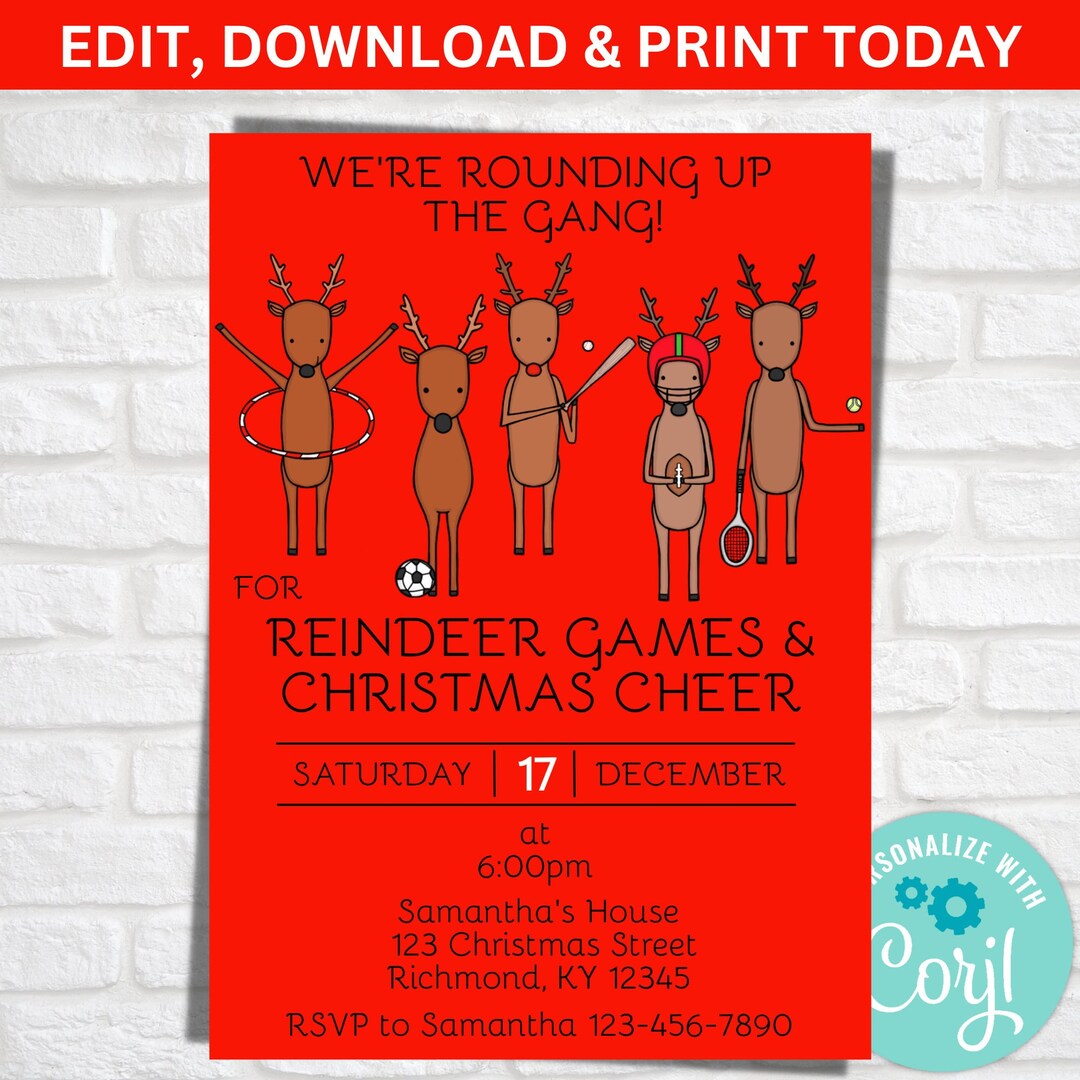 Reindeer Games Holiday Christmas Party Invitation, Reindeer Games ...