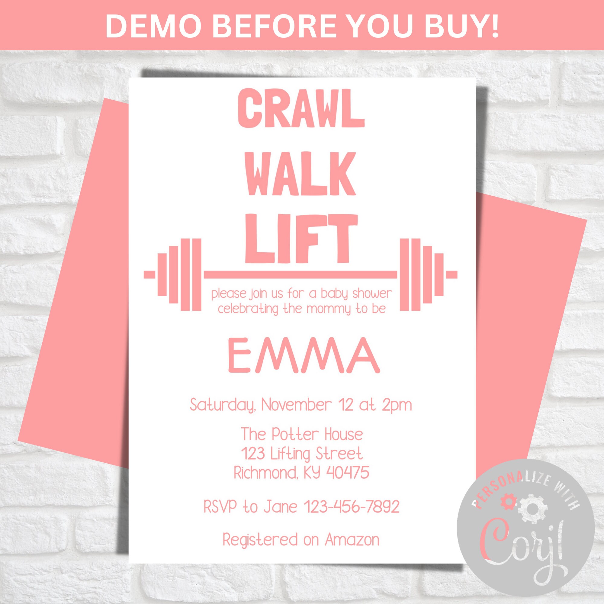 Weightlifting Baby Shower Invite Card Invitation Printable Editable Gym ...