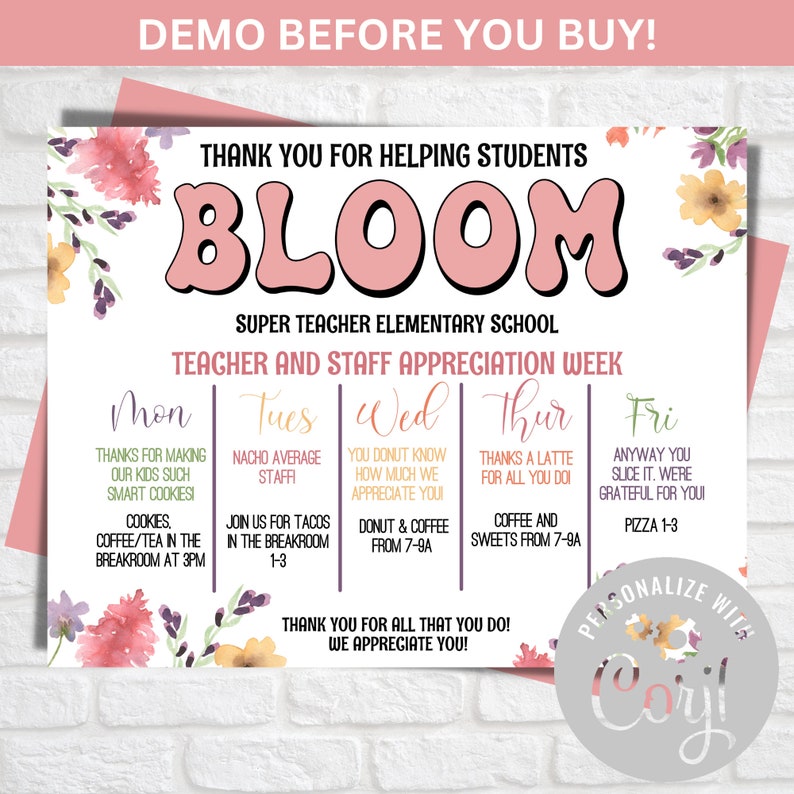 Helping Students Bloom Teacher and Staff Appreciation Week - Etsy