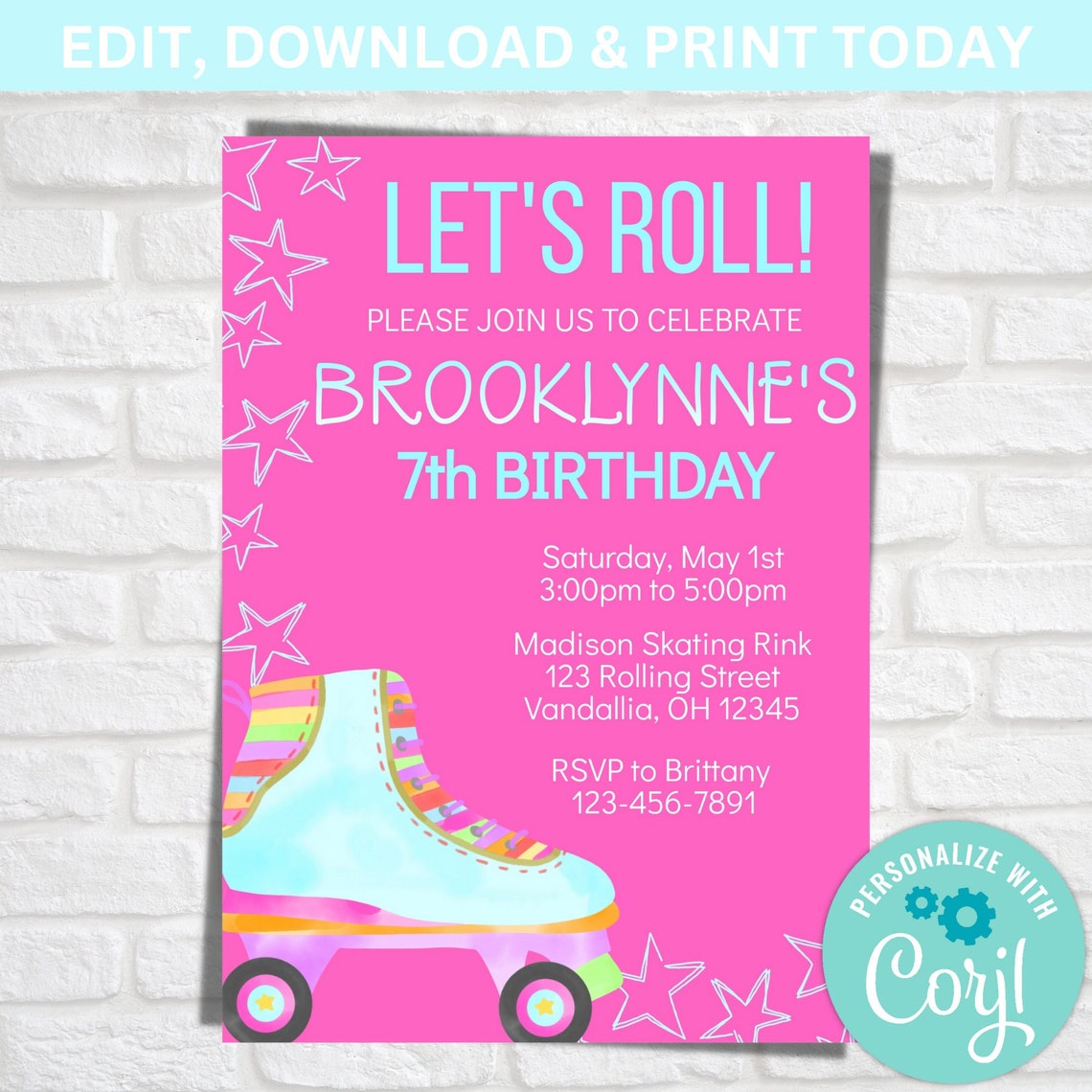 Roller Skating Invitation, Roller Skating Birthday Invitation, Roller ...