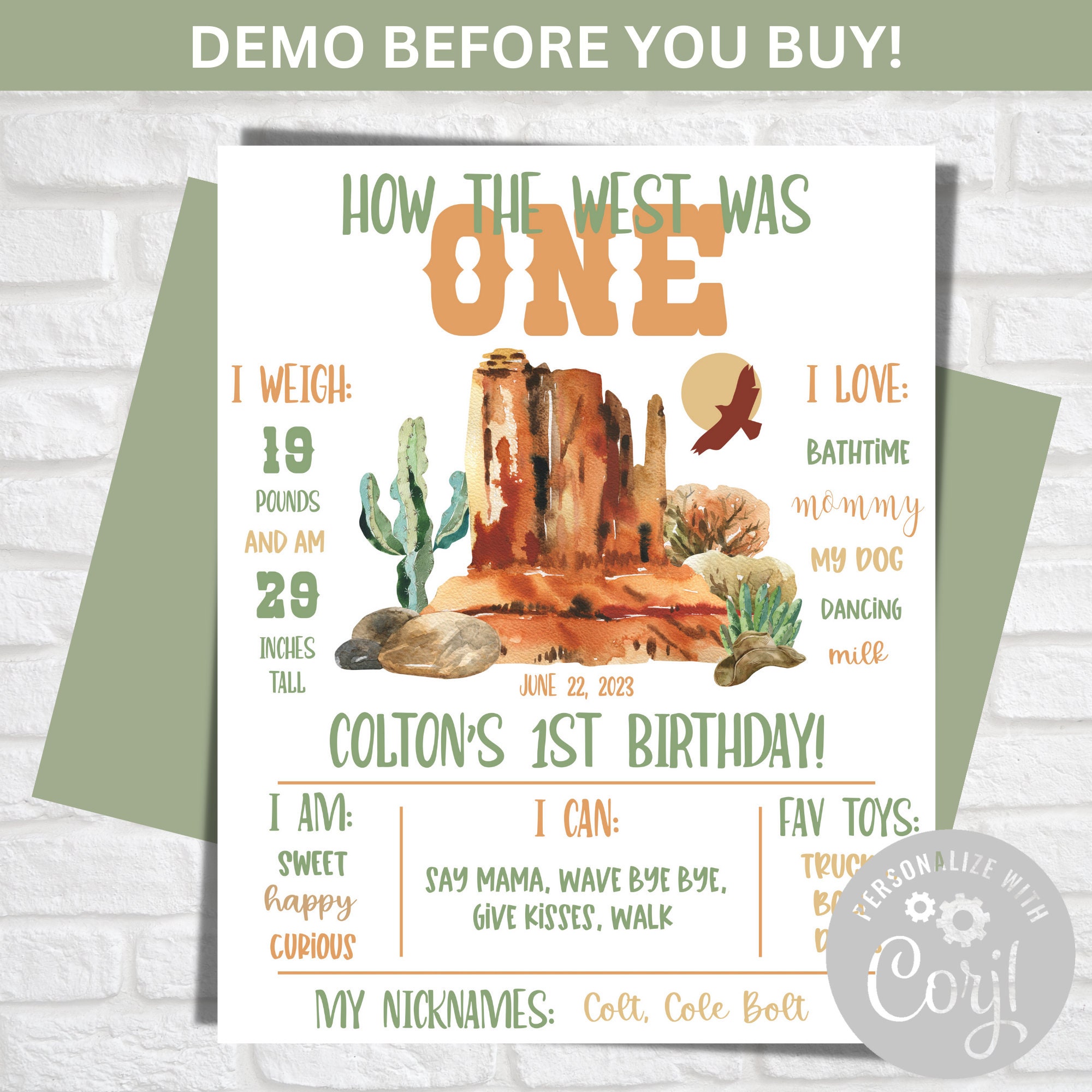 How the West Was One Poster, Country Western, Cowboy Birthday Party ...