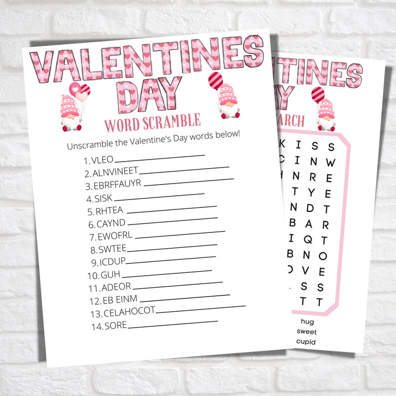 INSTANT DOWNLOAD Printable Valentine's Day Word Scramble and Word ...