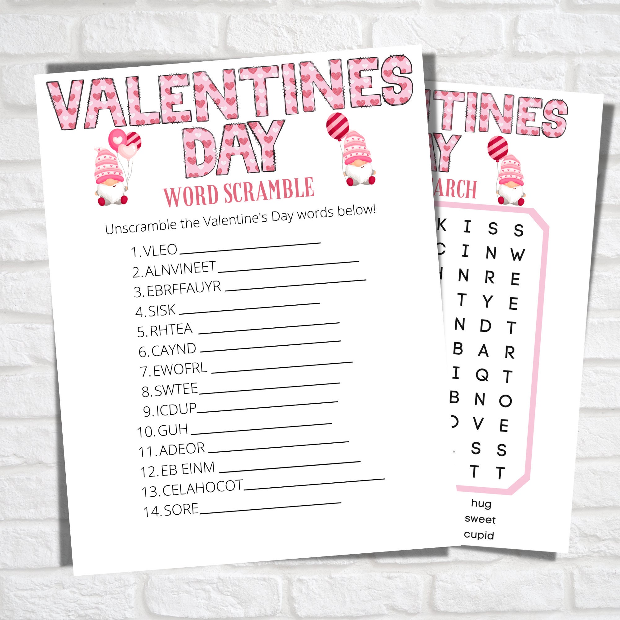INSTANT DOWNLOAD Printable Valentine's Day Word Scramble and Word ...