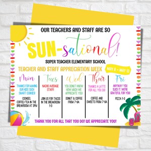 Sun-sational Teacher and Staff Appreciation Week, School Appreciation ...