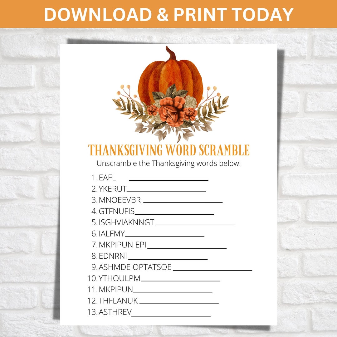 Thanksgiving Word Scramble Game, Printable or Virtual Turkey Day Quiz ...