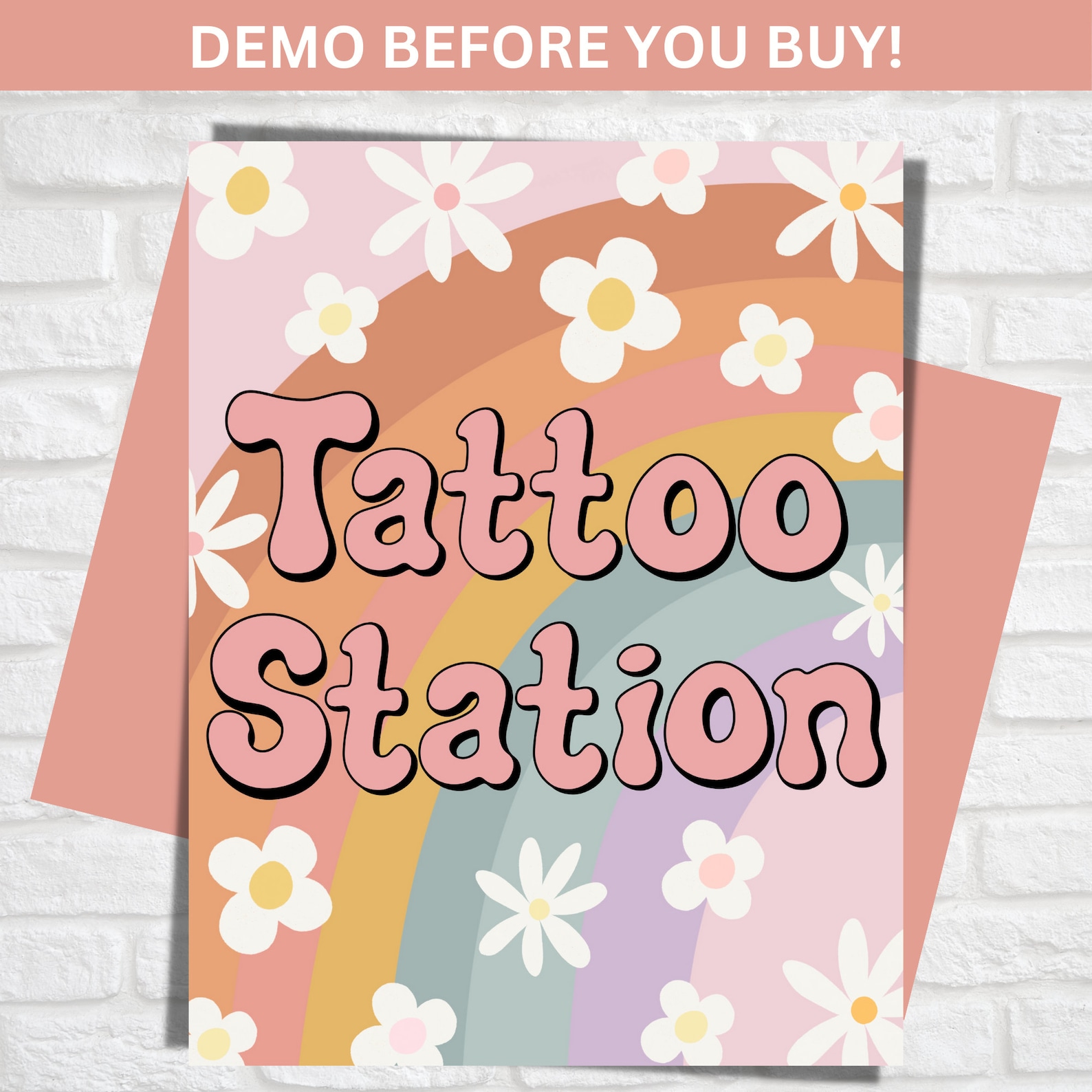 Boho Rainbow Tattoo Station Sign: Kids Birthday Party Decor (printable ...