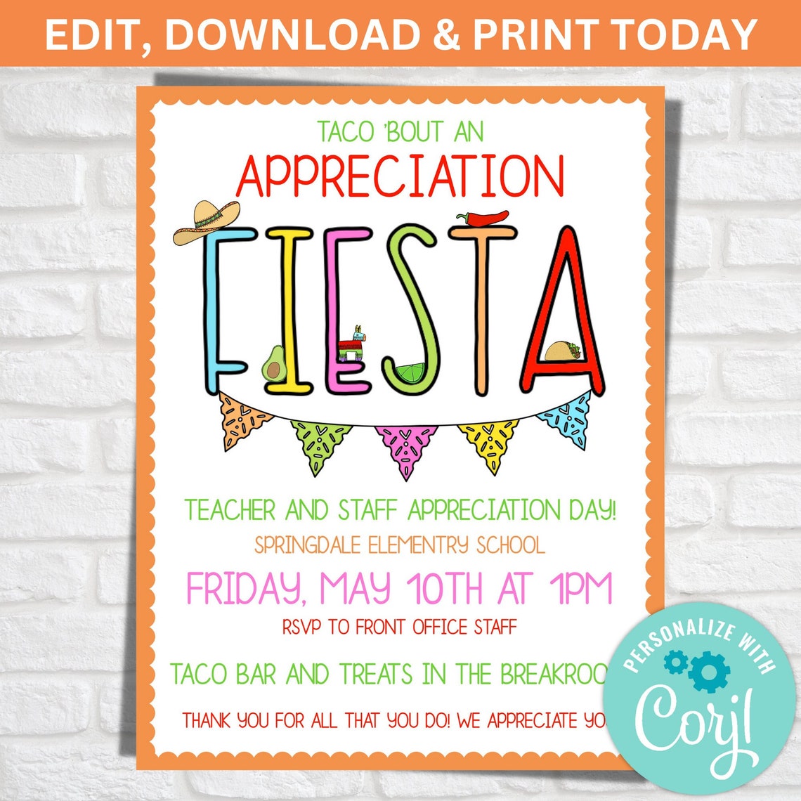Teacher Appreciation Invitation, Let's Taco Bout' an Appreciation ...