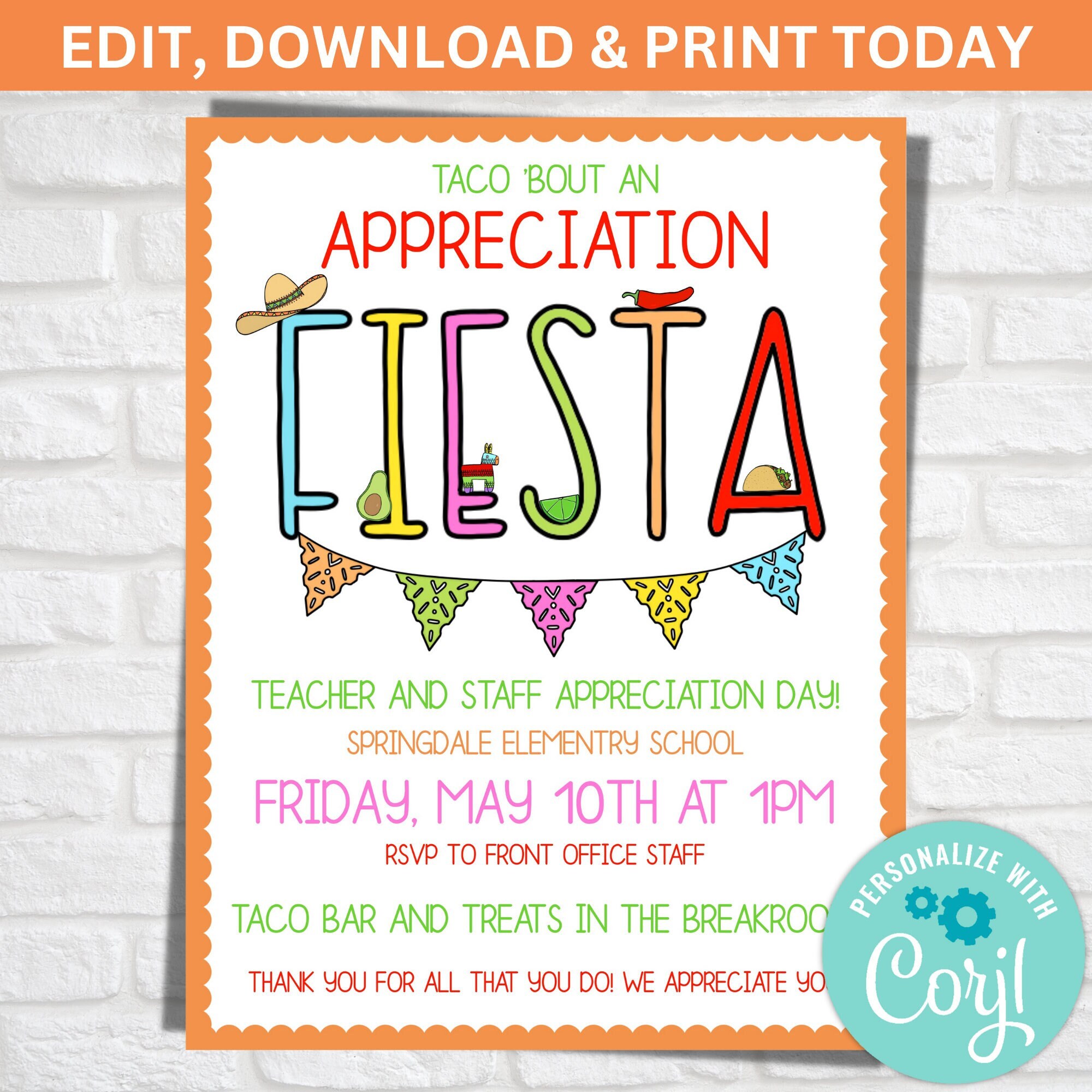 Teacher Appreciation Invitation, Let's Taco Bout' an Appreciation ...