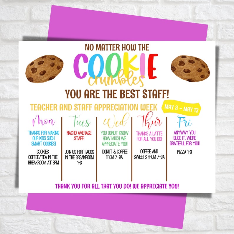Cookie Employee Appreciation Sign, No Matter How the Cookie Crumbles ...