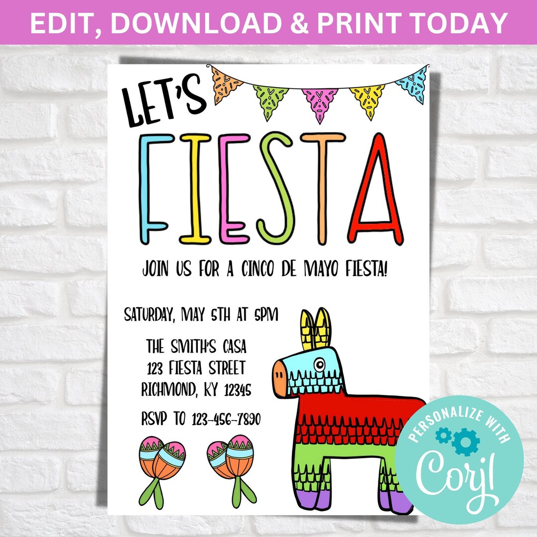 Editable Cinco De Mayo Party Invitation, Digital or Printable Cinco De ...