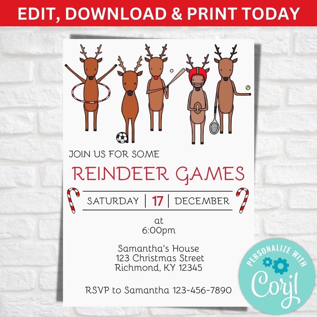 Reindeer Games Holiday Christmas Party Invitation, Reindeer Games ...