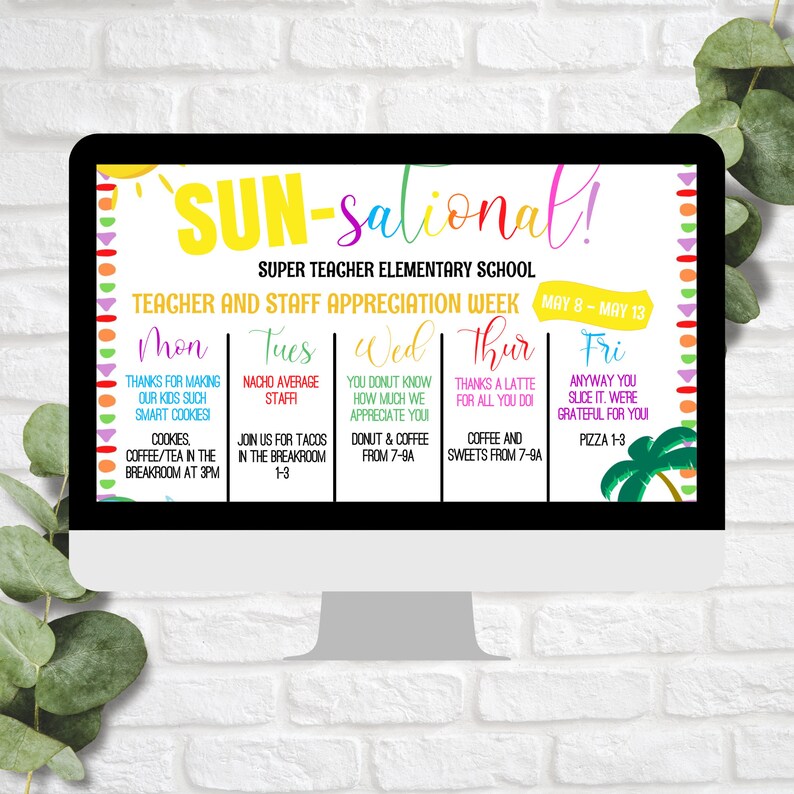 Sun-sational Teacher and Staff Appreciation Week School - Etsy