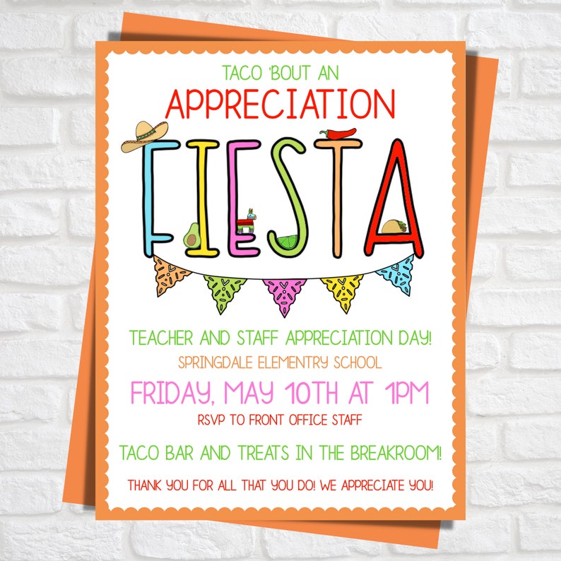 Teacher Appreciation Invitation, Let's Taco Bout' an Appreciation ...
