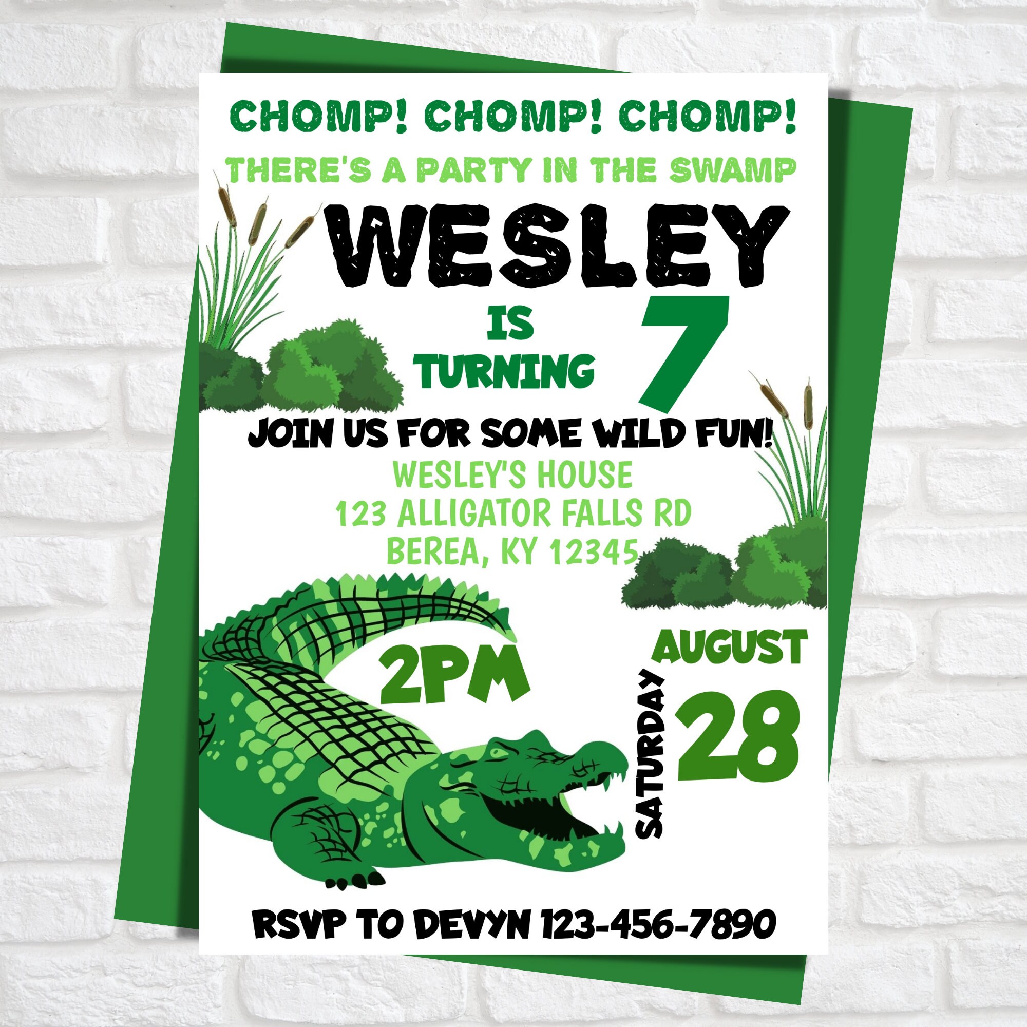 Alligator Birthday Invitation, Swamp Party Invitation, Any Age Birthday ...