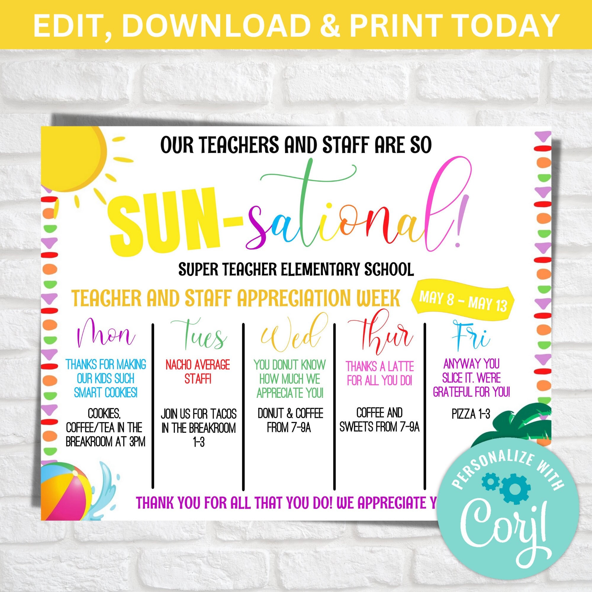 Sun-sational Teacher and Staff Appreciation Week, School Appreciation ...