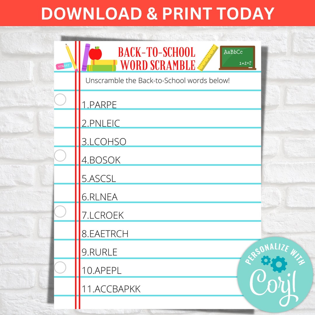 Back to School Game, Word Scramble, First Day of School Activities ...