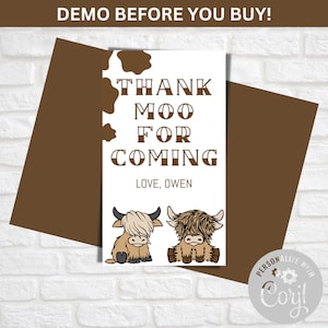 Editable Highland Cow Favor Tags, Thank Moo for Coming - Etsy