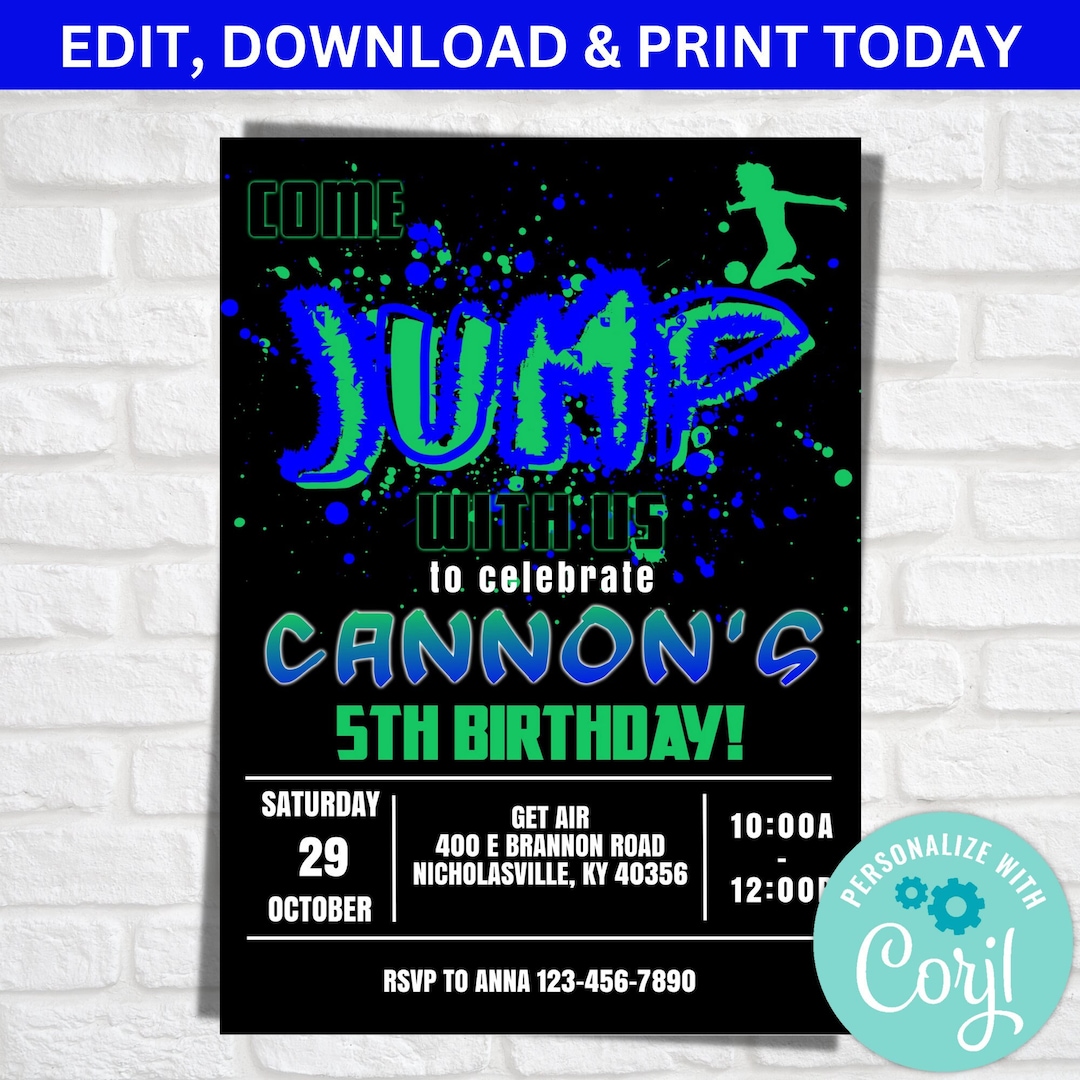 Trampoline Park Birthday Party Invitation, Trampoline Park Invite ...