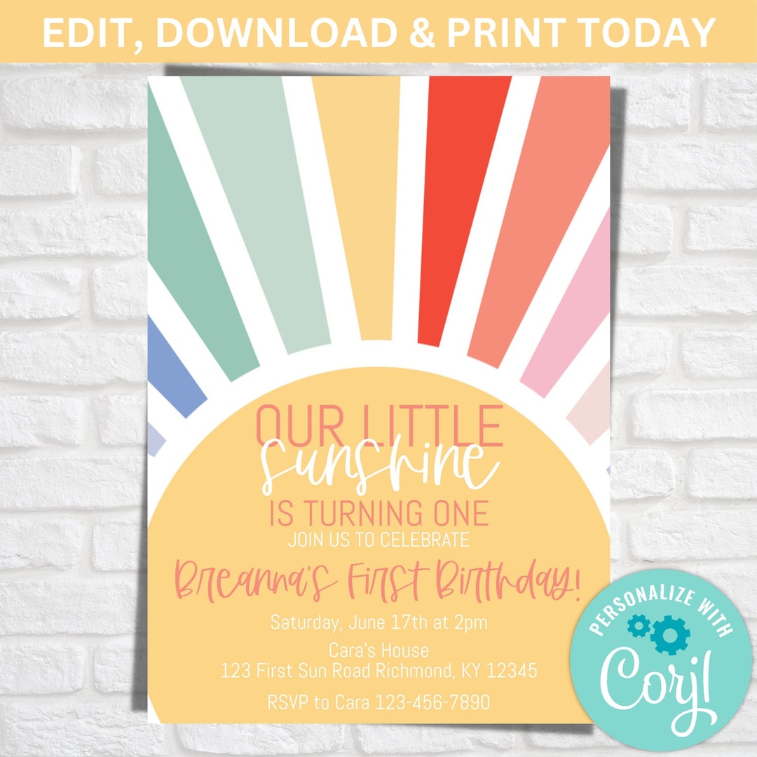 Editable Sunshine Birthday Invitation, Our Little Sunshine Any Age ...