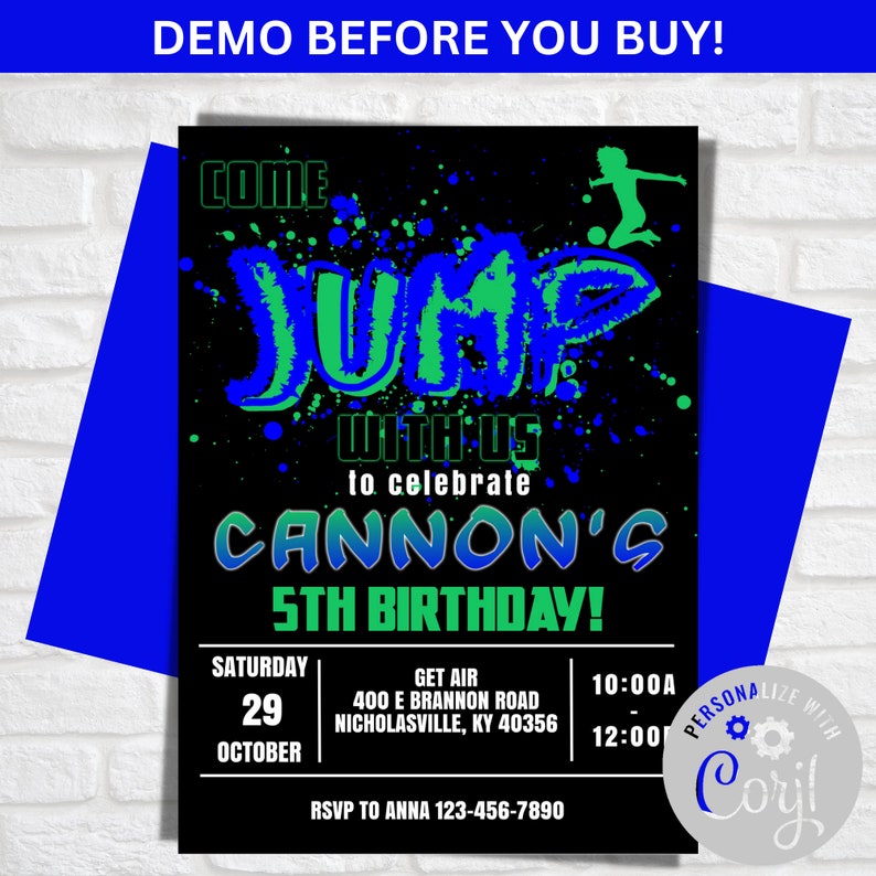 Trampoline Park Birthday Party Invitation, Trampoline Park Invite ...