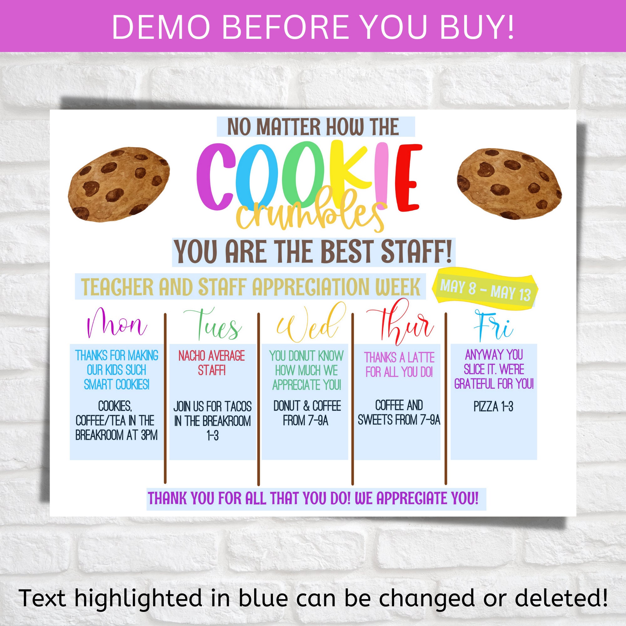 Cookie Employee Appreciation Sign, No Matter How the Cookie Crumbles ...