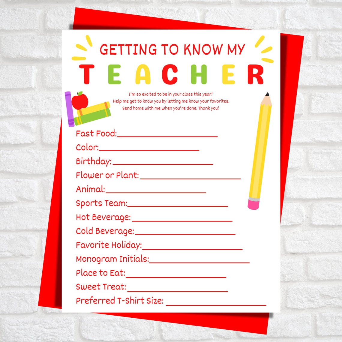 Teacher Favorites Survey: Back to School Questionnaire (printable PDF ...