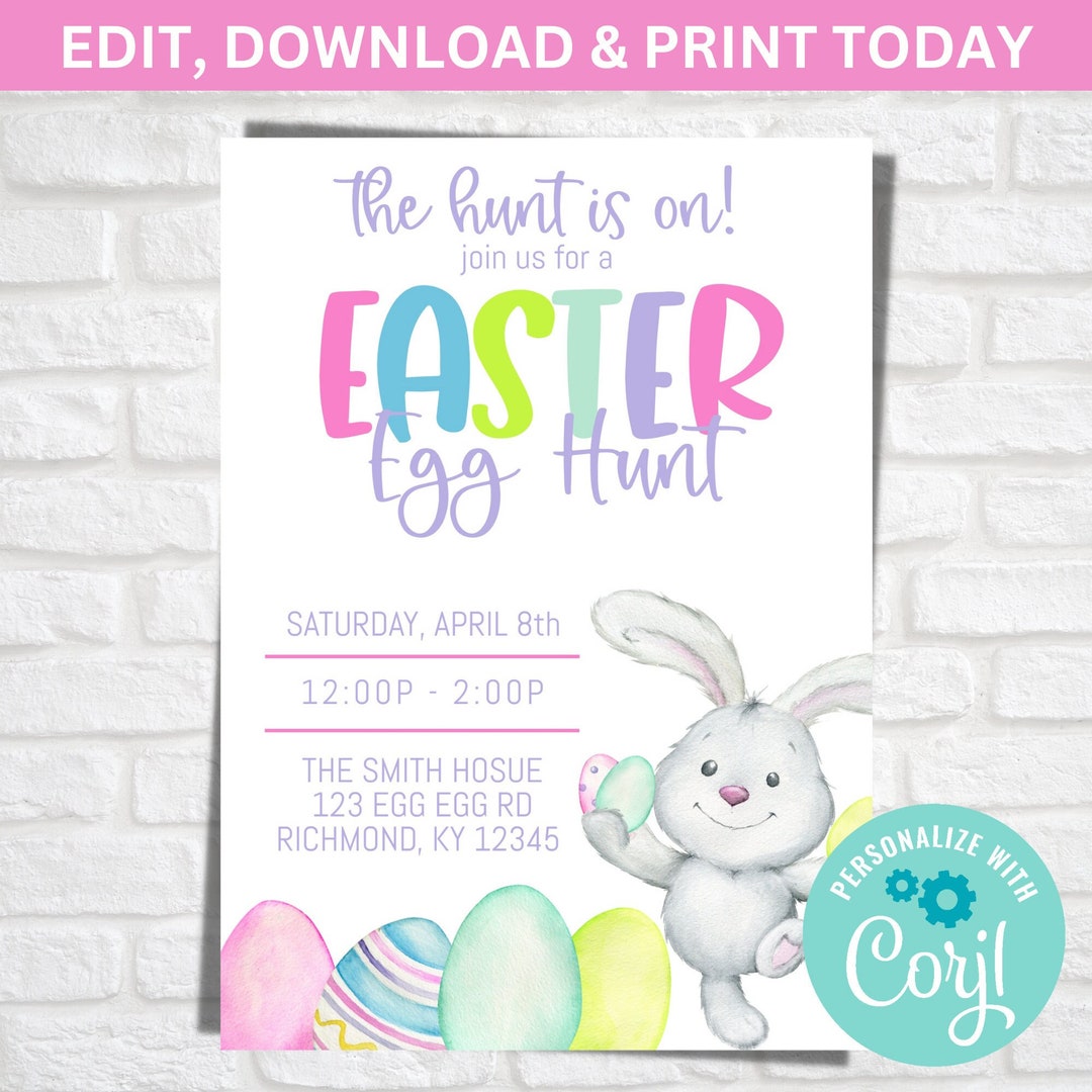 Easter Egg Hunt Invitation, Editable Easter Invitation, Fully Editable ...