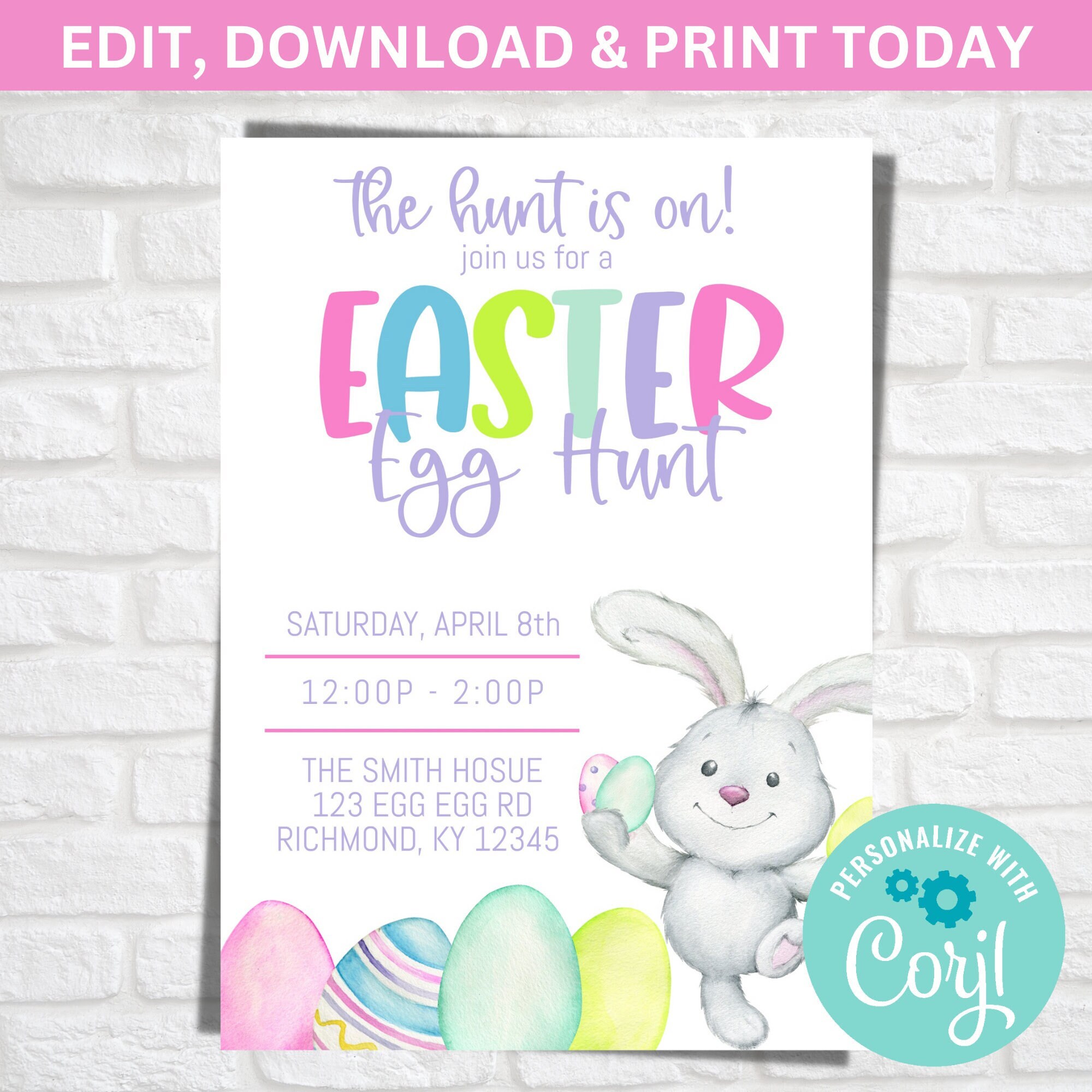 Easter Egg Hunt Invitation, Editable Easter Invitation, Fully Editable ...