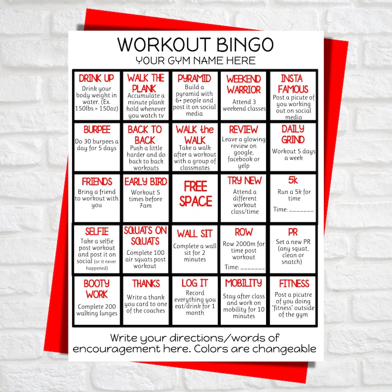 Workout Bingo - Crossfit Gym Game (PDF) - Etsy
