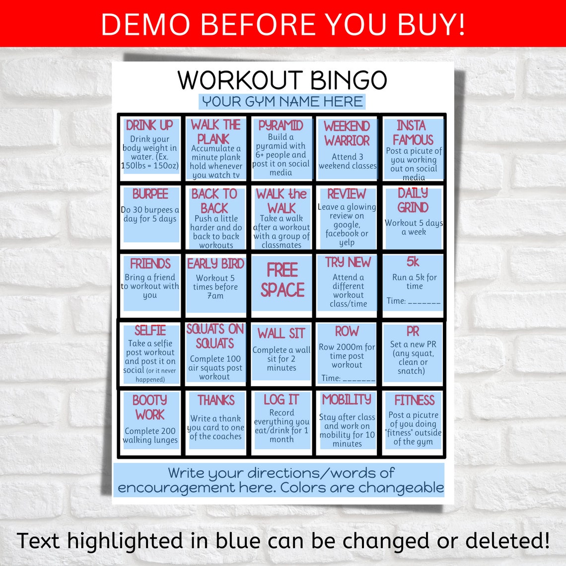 Workout Bingo - Crossfit Gym Game (PDF) - Etsy