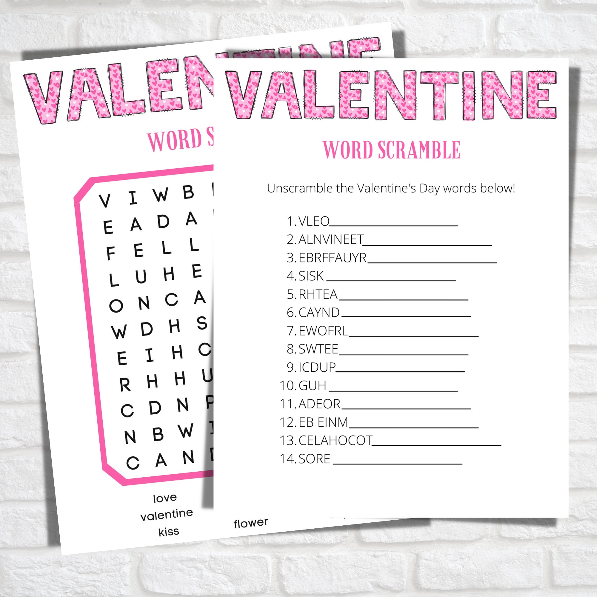 INSTANT DOWNLOAD Printable Valentine's Day Word Scramble and Word ...