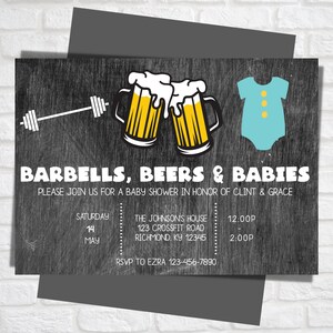 Barbells, Beers & Babies Baby Shower Invitation - Etsy