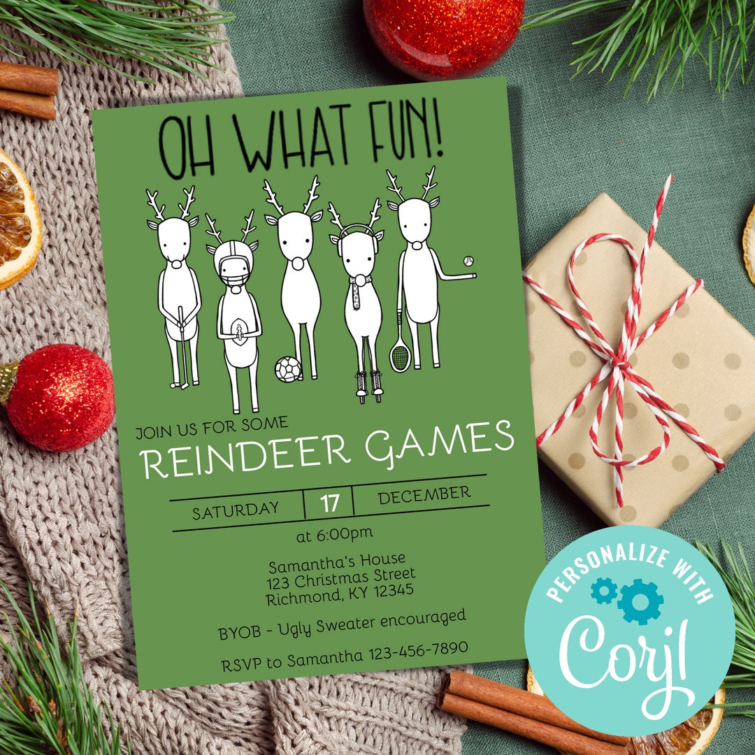 Reindeer Games Christmas Party Invitation, Editable (digital Download ...