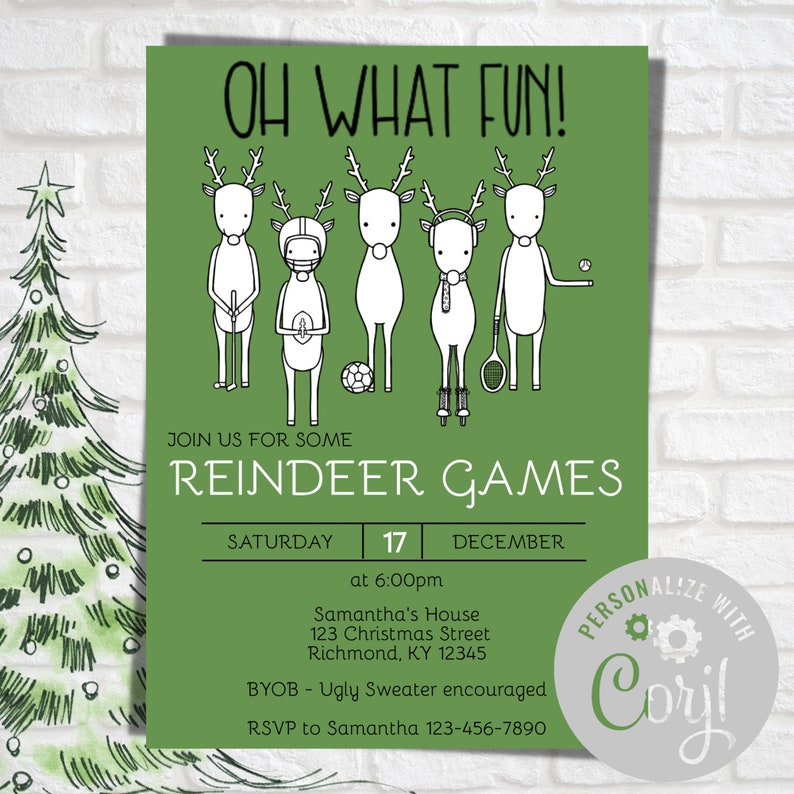 Reindeer Games Christmas Party Invitation, Editable (digital Download ...