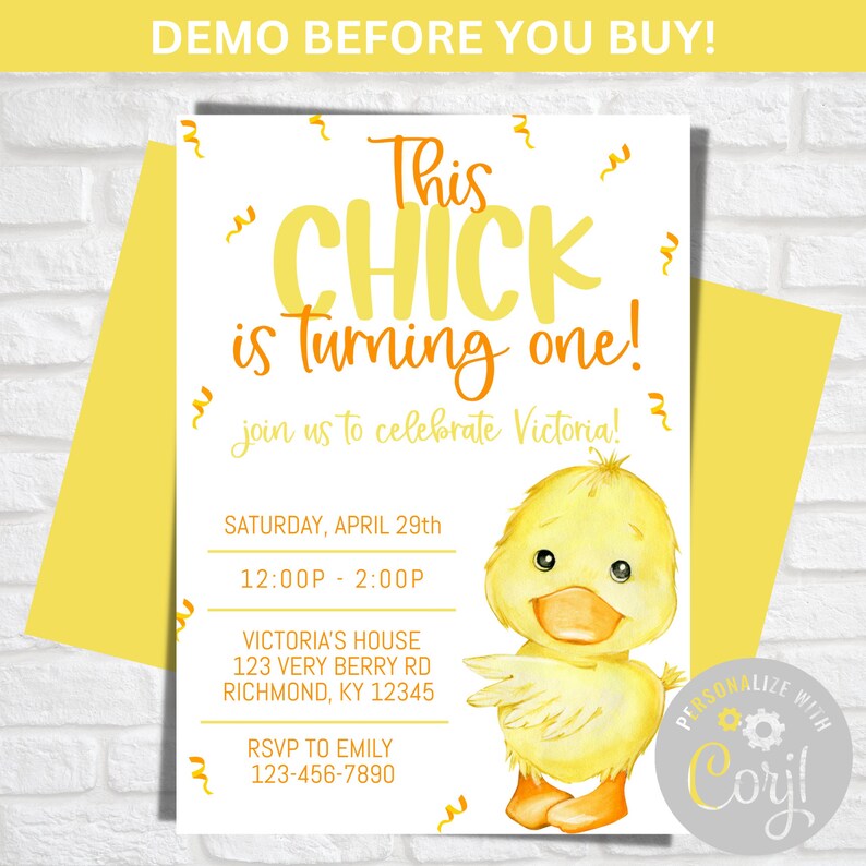 Chick First Birthday Invitation: Editable Digital Download - Etsy