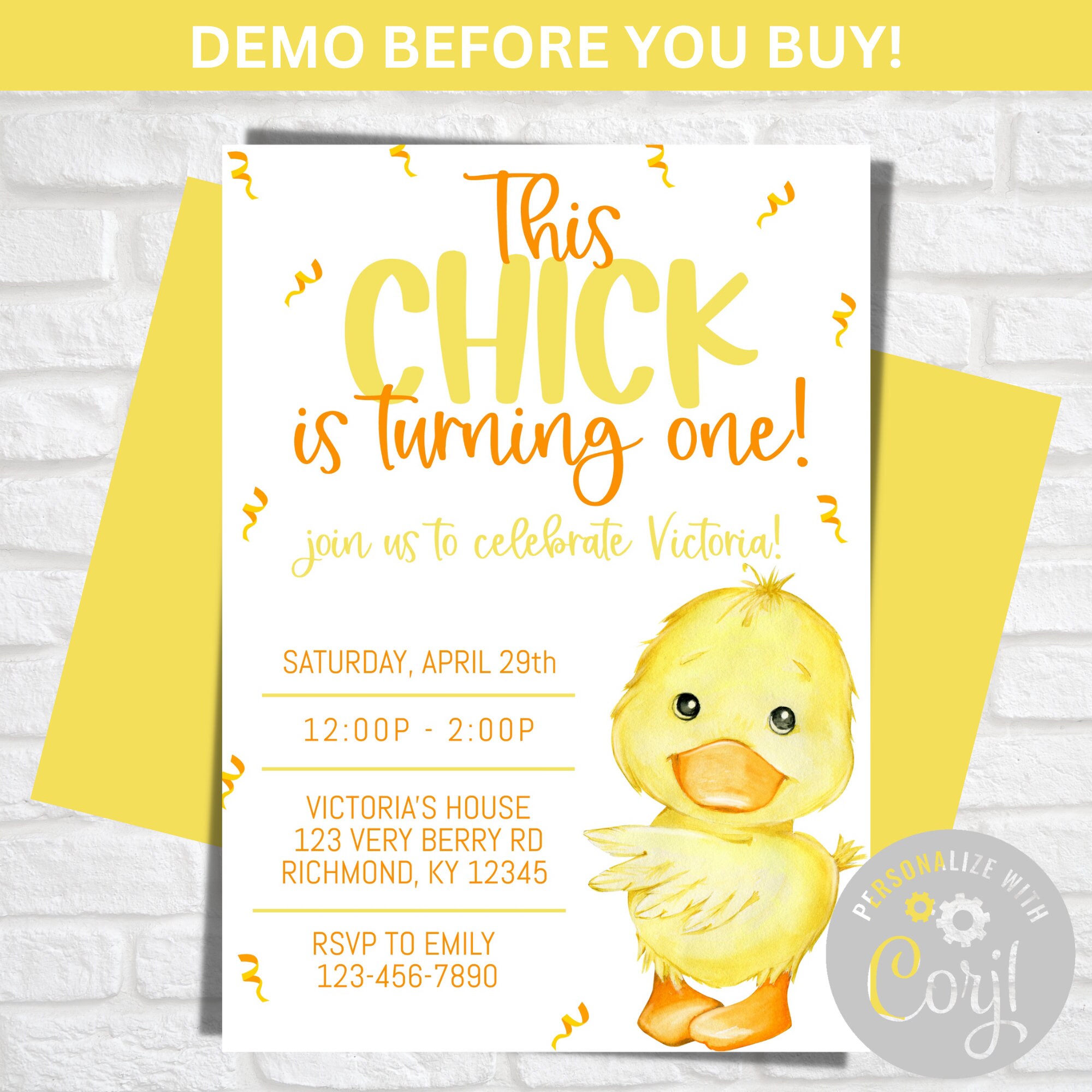Chick First Birthday Invitation: Editable Digital Download - Etsy