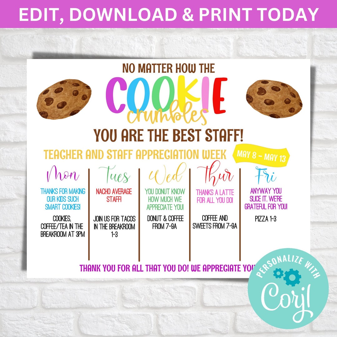 Cookie Employee Appreciation Sign, No Matter How the Cookie Crumbles ...