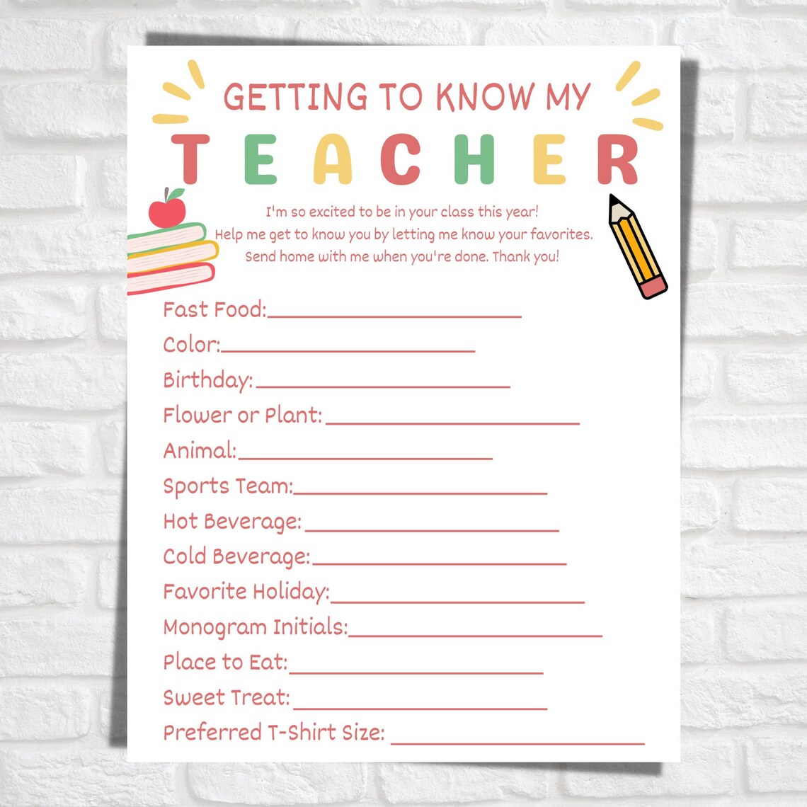 Teacher Favorites Survey: Back to School Questionnaire (printable PDF ...