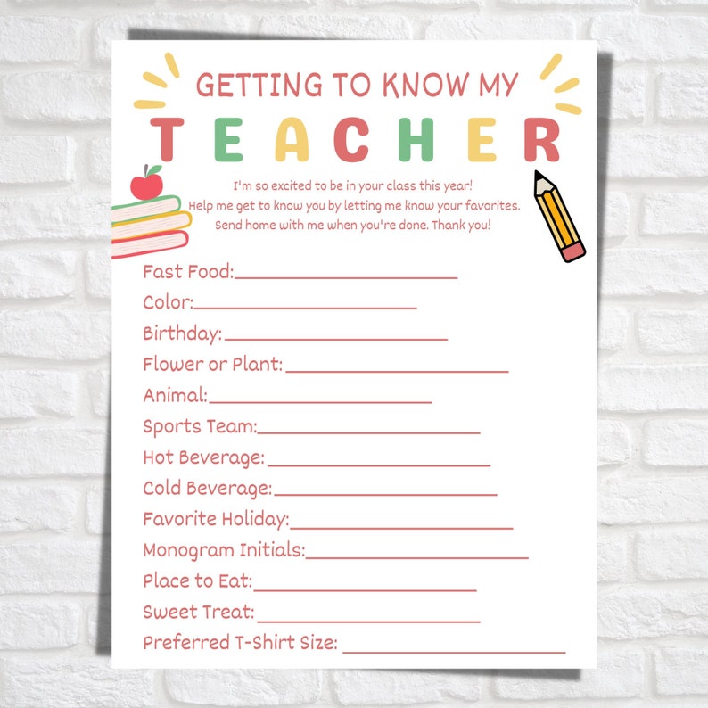 Teacher Favorites Survey, Printable Back to School Questionnaire for ...