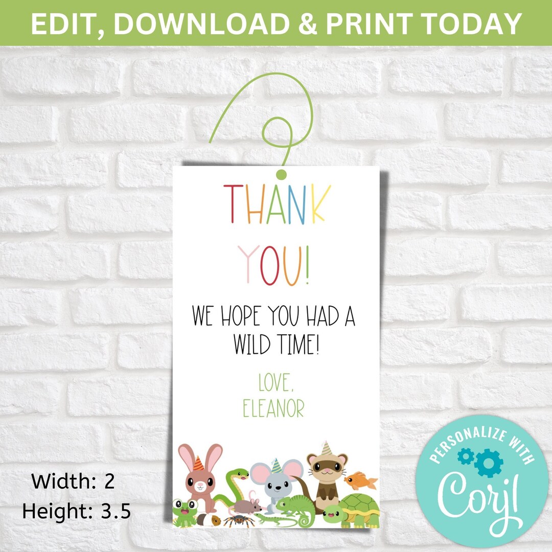 Editable Party Animal Gift Tag, Hope You Had a Wild Time - Etsy