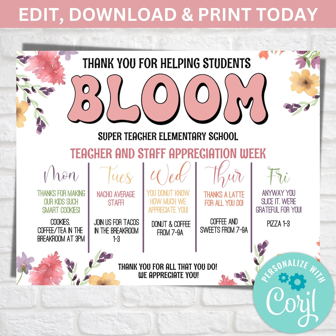 Helping Students Bloom, Teacher and Staff Appreciation Week, School ...