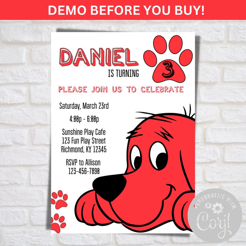 Clifford the Big Red Dog, Birthday Party Invitations - Etsy